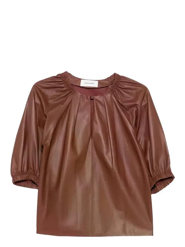 YVES SALOMON Gathered Leather Top - Brown