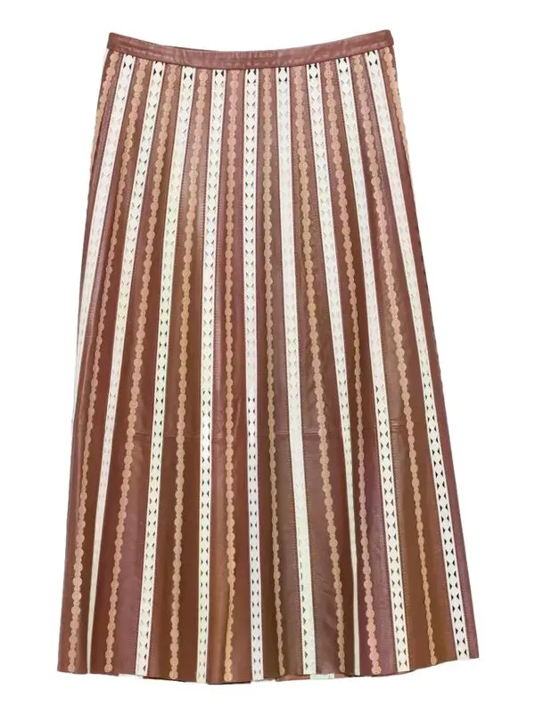 YVES SALOMON Striped Leather Midi Skirt - Brown