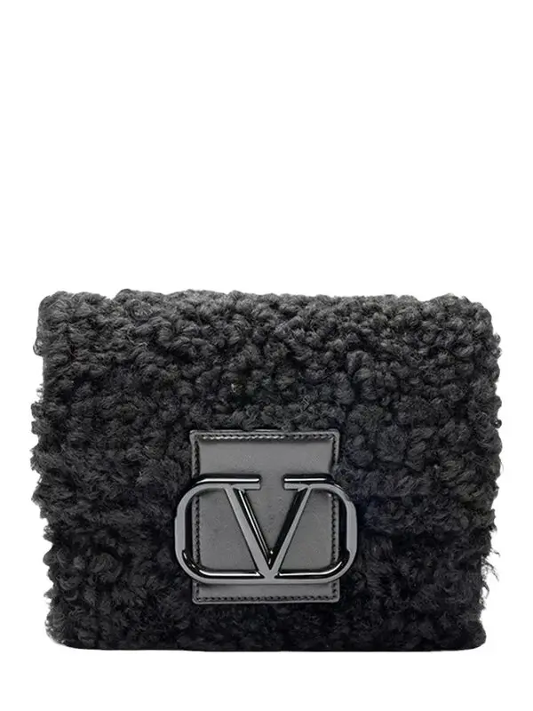 Valentino Garavani Vlogo Signature Textured Shoulder Bag - Black