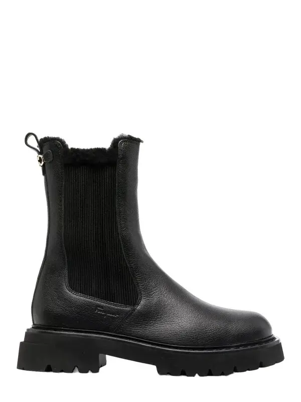 FERRAGAMO Logo-plaque Leather Boots - Black