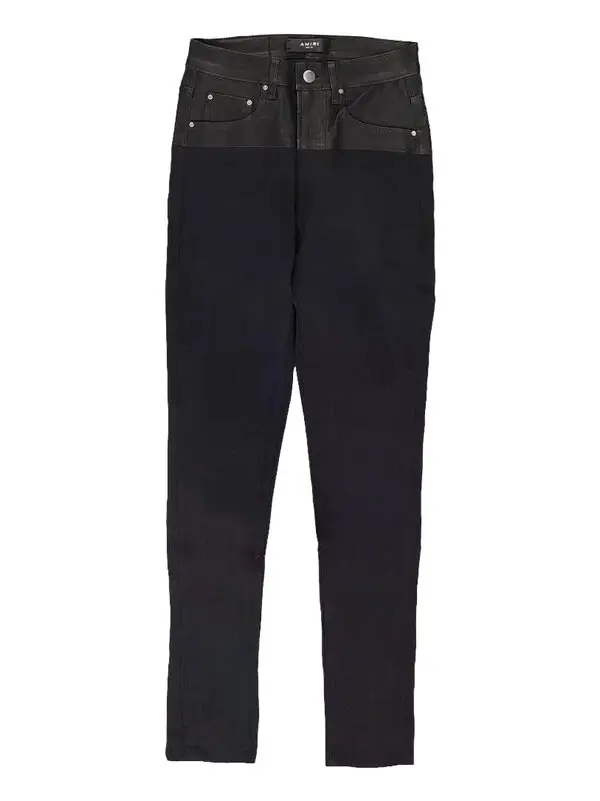 Amiri Contrast Leather Skinny Jeans - Blue