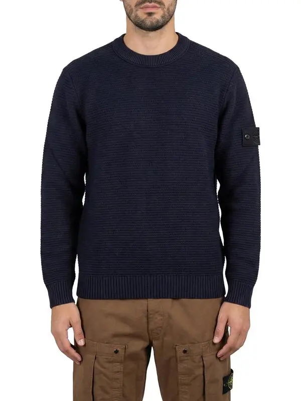 Stone Island Crew Neck Jumper With Compass Logo - Blue