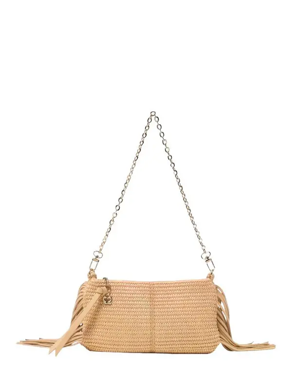 Maje Miss M Raffia Clutch With Chain Strap And Fringe Detail - Neutrals