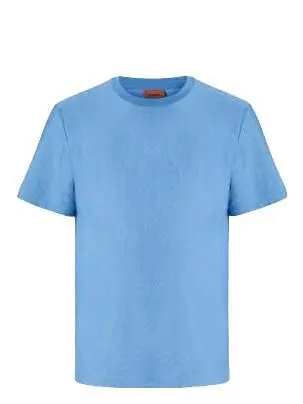 UM Crew-neck Cotton Jacquard T-shirt With Tone-on-tone Zigzag Design - Light Blue