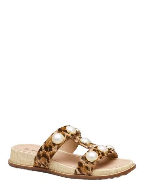 Johnston & Murphy Embellished Calf Hair Wedge Slide Sandal - Gold Leopard Haircalf