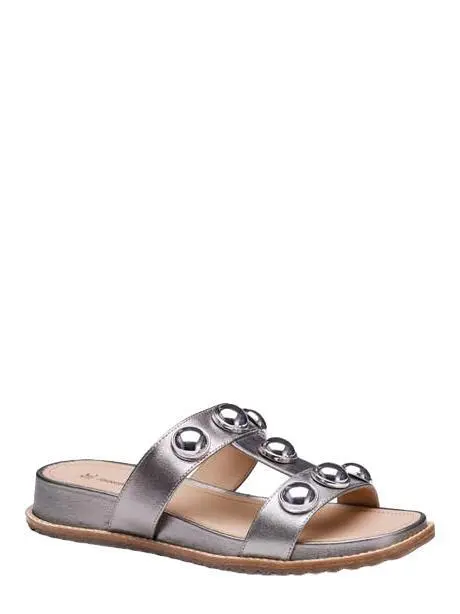 Johnston & Murphy Embellished Wedge Slide Sandal - Pewter Metallic Sheepskin