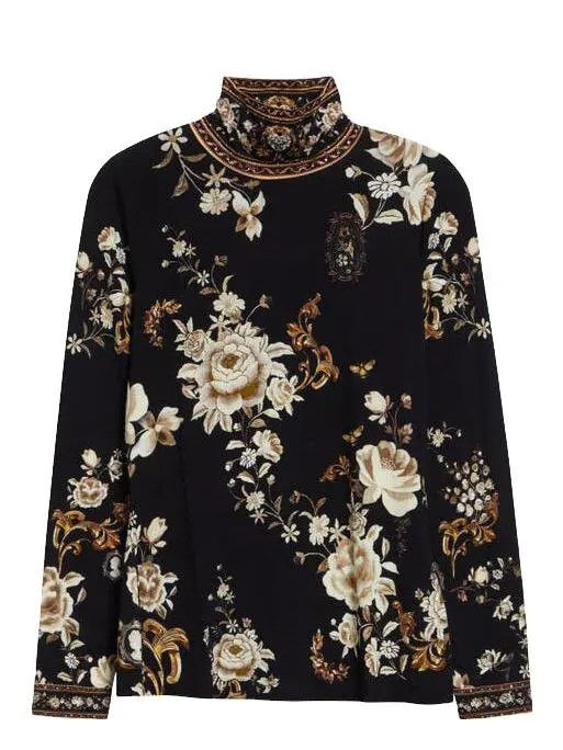Camilla Printed Jersey Turtleneck Top - Flamenco Folklore