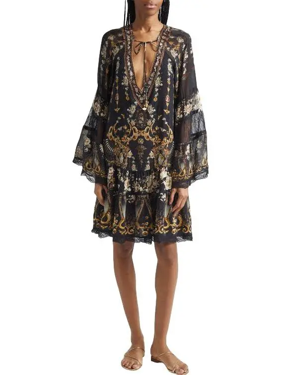 Camilla Printed Long Sleeve Tiered Ruffle Silk Minidress - Flamenco Folklore