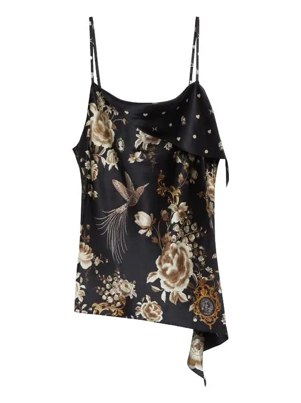 Camilla Printed Draped Asymmetric Silk Camisole - Flamenco Folklore