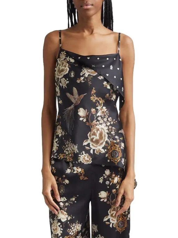 Camilla Printed Draped Asymmetric Silk Camisole - Flamenco Folklore