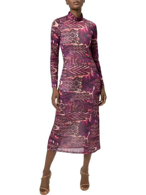 AREA STARS Phi Midi Mock Neck Jersey Dress - Rose Print