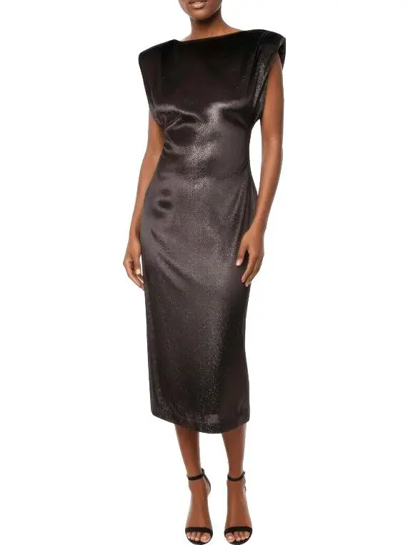 AREA STARS Lurex Velvet Midi Dress - Black
