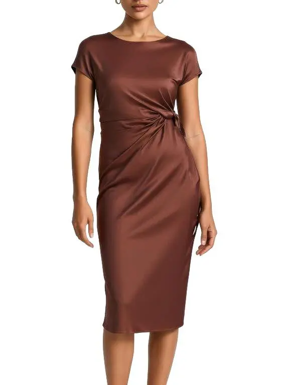 AREA STARS Avery Draped Midi Dress - Brown