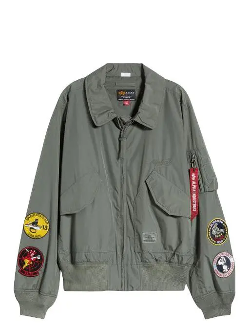 Alpha Industries Patch Detail Relaxed Fit Flight Jacket - Field Gray
