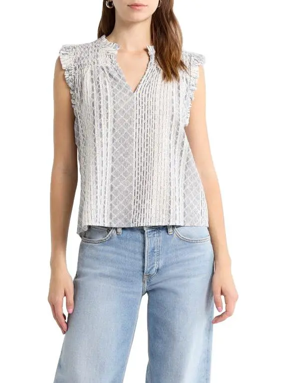 Rails Arlene Eyelet Embroidered Linen Blend Top - Striped Eyelet
