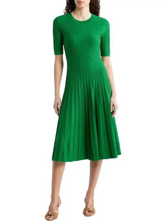Elie Tahari Wanda Fit & Flare Sweater Dress - Green Lark