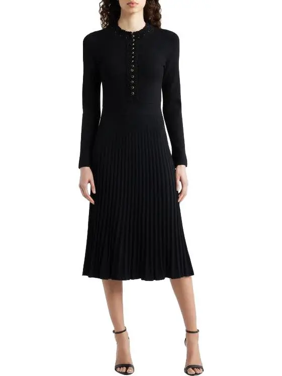 Elie Tahari Erika Long Sleeve Sweater Midi Dress - Noir