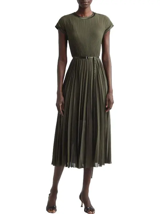 JASON WU Pleated Chiffon Midi Dress - Hunter Green