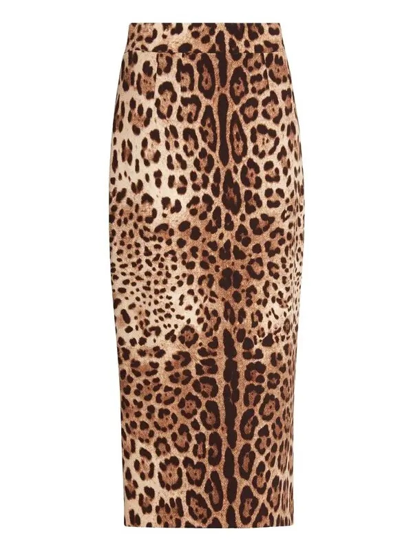 Dolce & Gabbana Leopard Print Stretch Silk Charmeuse Pencil Skirt - Leo New