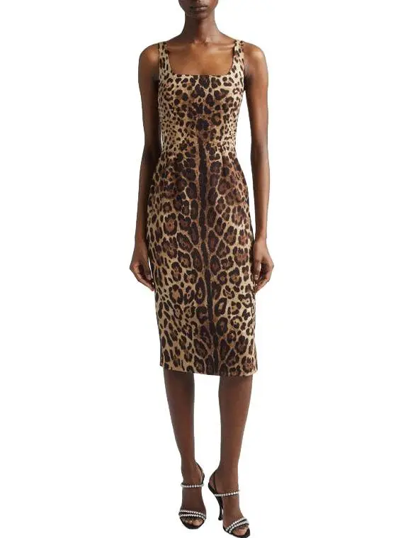 Dolce & Gabbana Leopard Print Stretch Silk Charmeuse Sheath Dress - Leo New