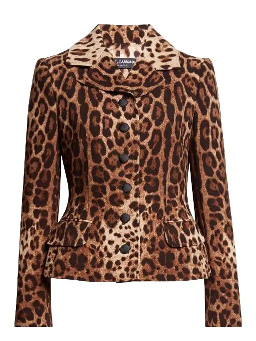 Dolce & Gabbana Leopard Print Wool Crepe Jacket - Leo New