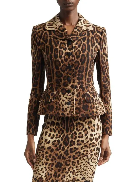 Dolce & Gabbana Leopard Print Wool Crepe Jacket - Leo New