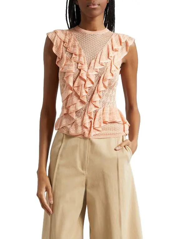 Ulla Johnson Angelica Ruffle Detail Sleeveless Sweater - Peony