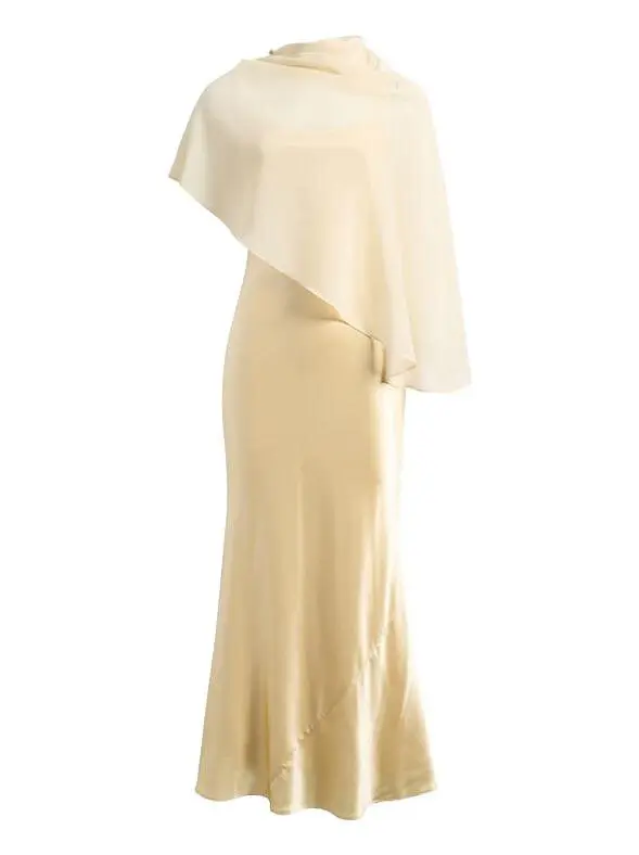 REFORMATION Lilibeth Silk Maxi Dress With Cape - Blonde