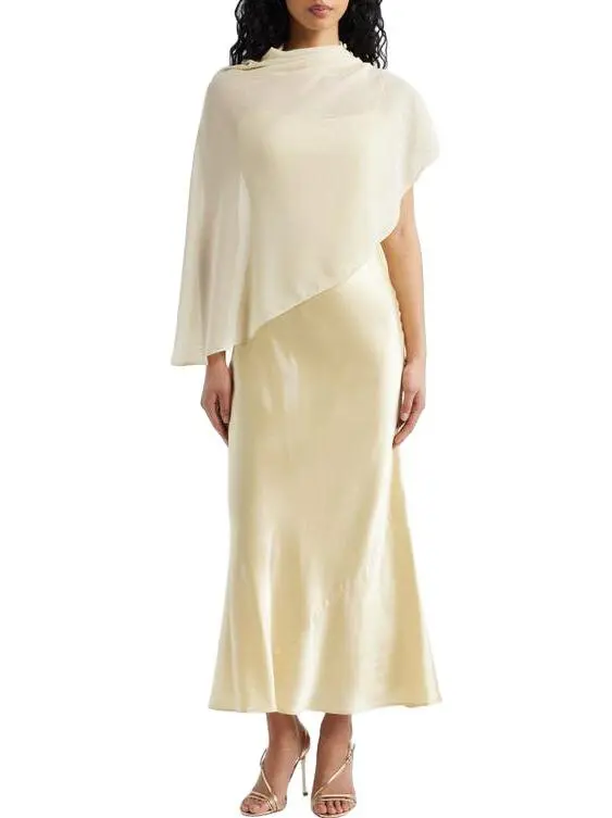REFORMATION Lilibeth Silk Maxi Dress With Cape - Blonde