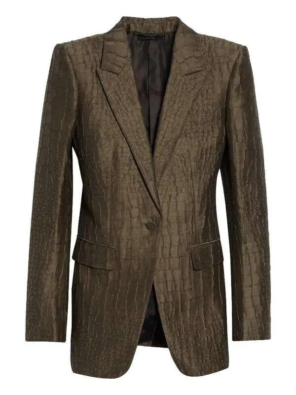 TOM FORD Crocodile Linen And Silk-blend Jacquard Jacket - Olive Green