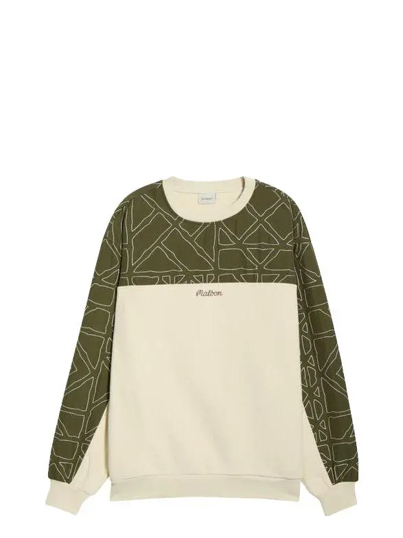 MALBON Colorblock Crewneck Sweatshirt - Cream/olivine