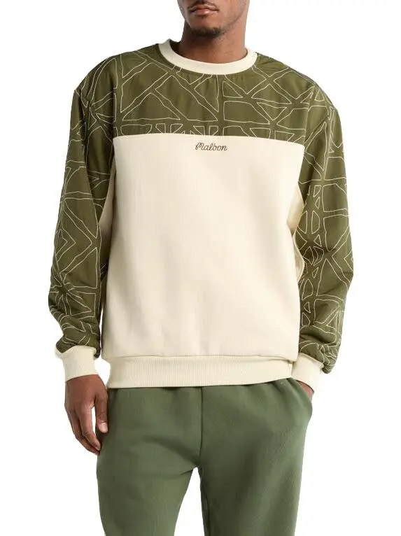 MALBON Colorblock Crewneck Sweatshirt - Cream/olivine