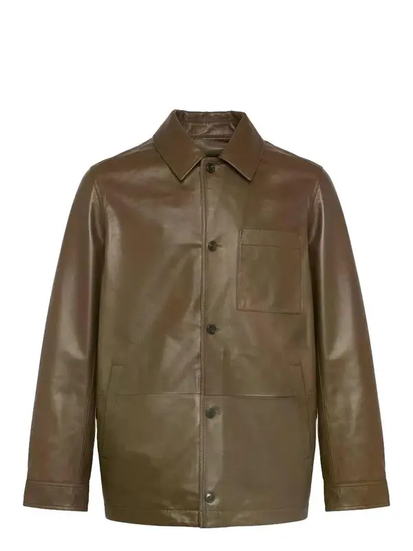 YVES SALOMON Button Leather Shirt - Brown