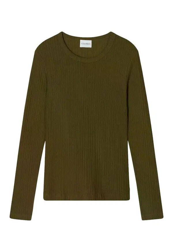 Closed Long Sleeve Ribbed Knit Top - Green