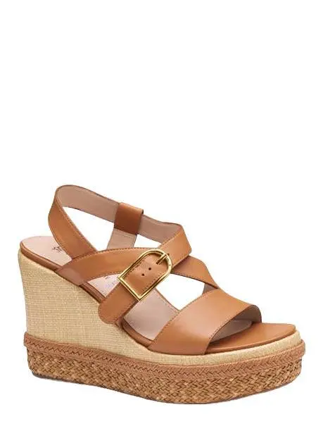 Johnston & Murphy Addison Asymmetric Slingback Wedge Sandal - Cognac Nappa Leather