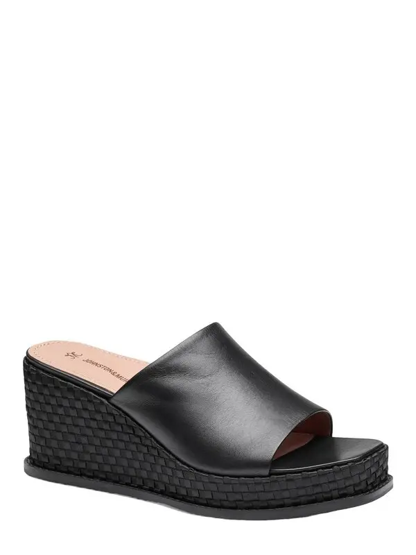 Johnston & Murphy Mallory Platform Wedge Slide Sandal - Black Nappa Leather