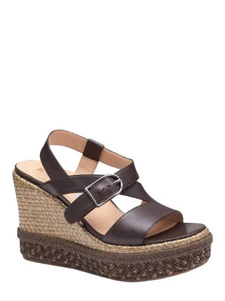 Johnston & Murphy Addison Asymmetric Slingback Wedge Sandals - Dark Brown Nappa Leather