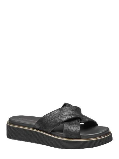 Johnston & Murphy Mitzi Platform Wedge Slide Sandal - Black Metallic Suede