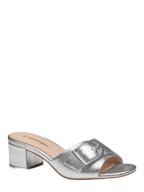 Johnston & Murphy Buckle Slide Sandal - Silver Metallic Sheepskin