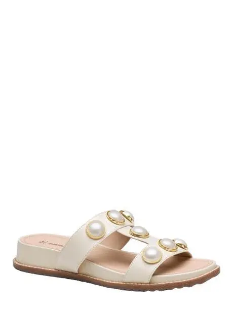 Johnston & Murphy Embellished Wedge Slide Sandal - Bone Glove Leather