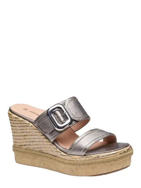 Johnston & Murphy Addison Buckle Platform Wedge Slide Sandal - Light Bronze Sheepskin