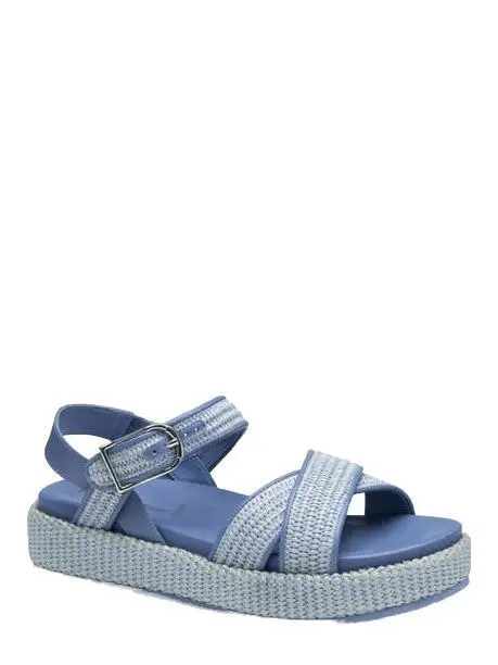 Johnston & Murphy Carli Ankle Strap Platform Sandal - Light Blue Raffia