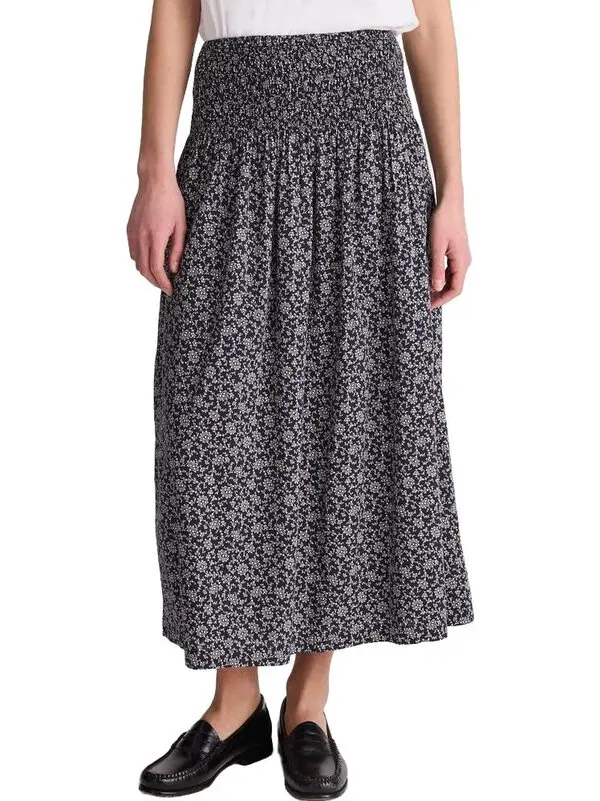 Madewell Floral Smocked Waist Midi Skirt - Classic Navy