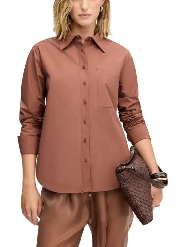Sam Edelman Cotton Poplin Button-up Shirt - Mocha
