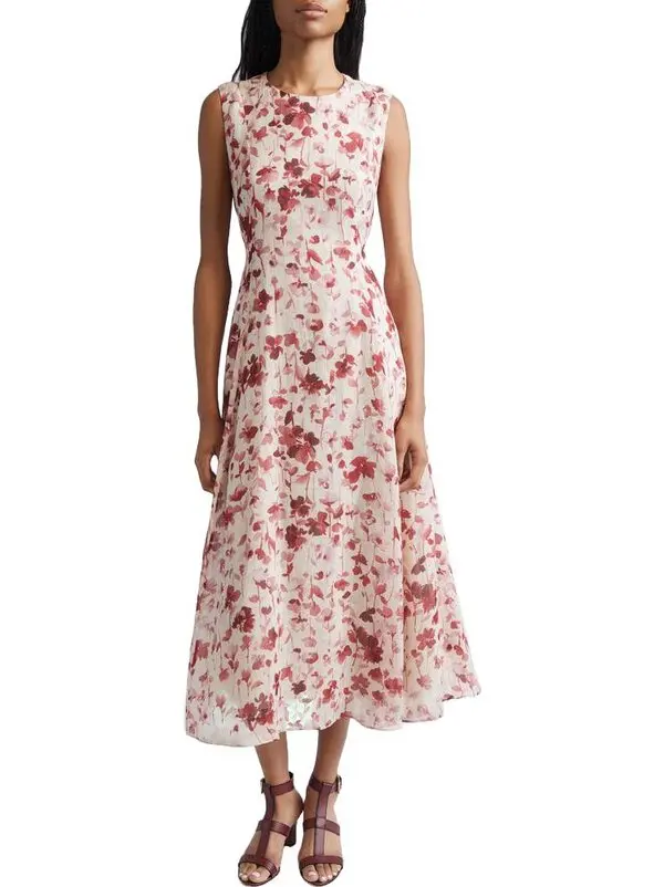 Max Mara Alibi Floral Canvas Midi Dress - Tangerine
