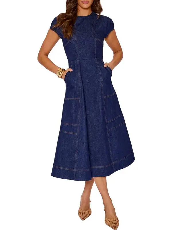 VICI Denim Midi Dress - Dark Denim