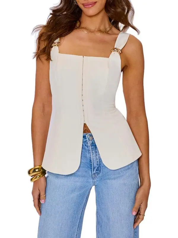 VICI Primrose Buckle Detail Peplum Top - Cream