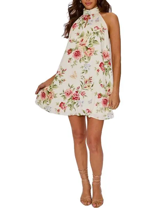 VICI Floral Print Sleeveless Mini Dress - Cream/rose