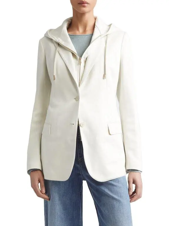 Eleventy Cotton Blend Knit Jacket With Hooded Bib Inset - 00 Ivory