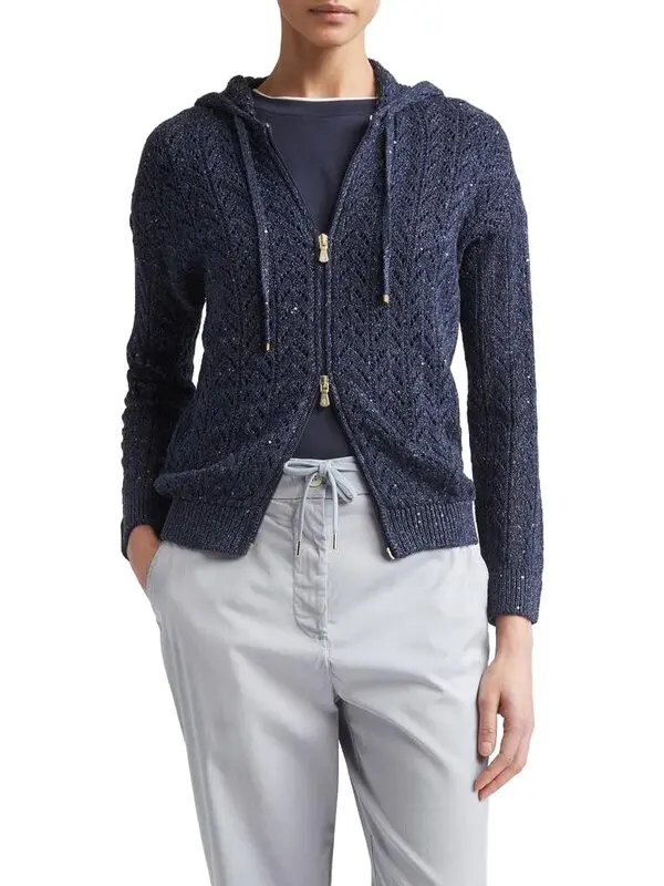 Eleventy Zip-front Pointelle Cardigan - 11n New Blue